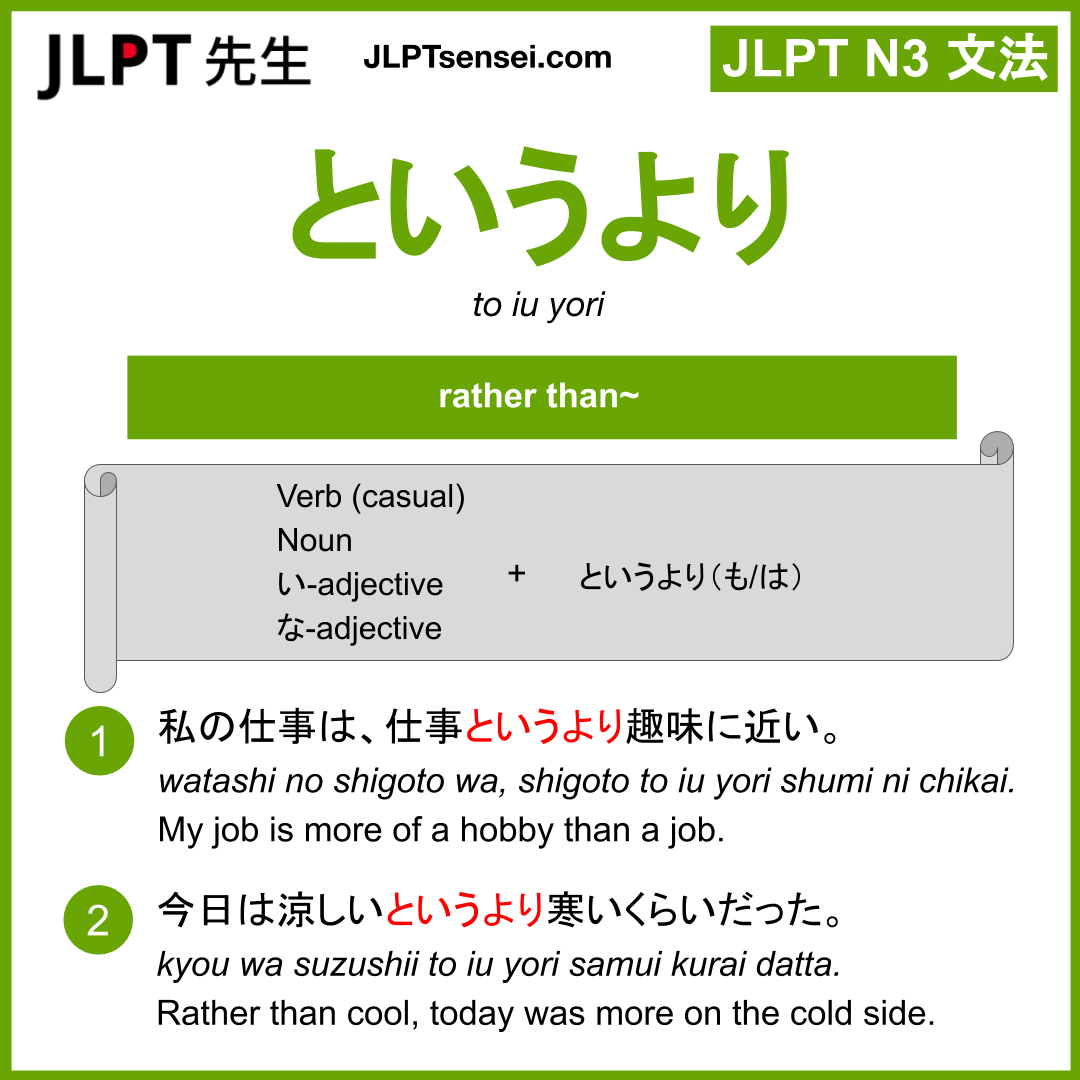 to iu yori というより jlpt n3 grammar meaning 文法 例文 learn japanese ...