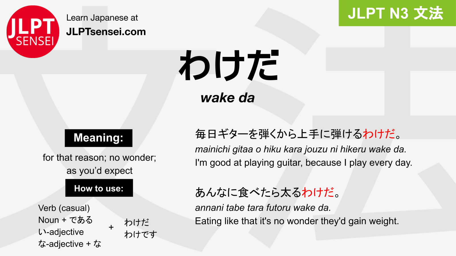 Gramática JLPT N3: わけだ (wake da) Significado – guiadejapones.com