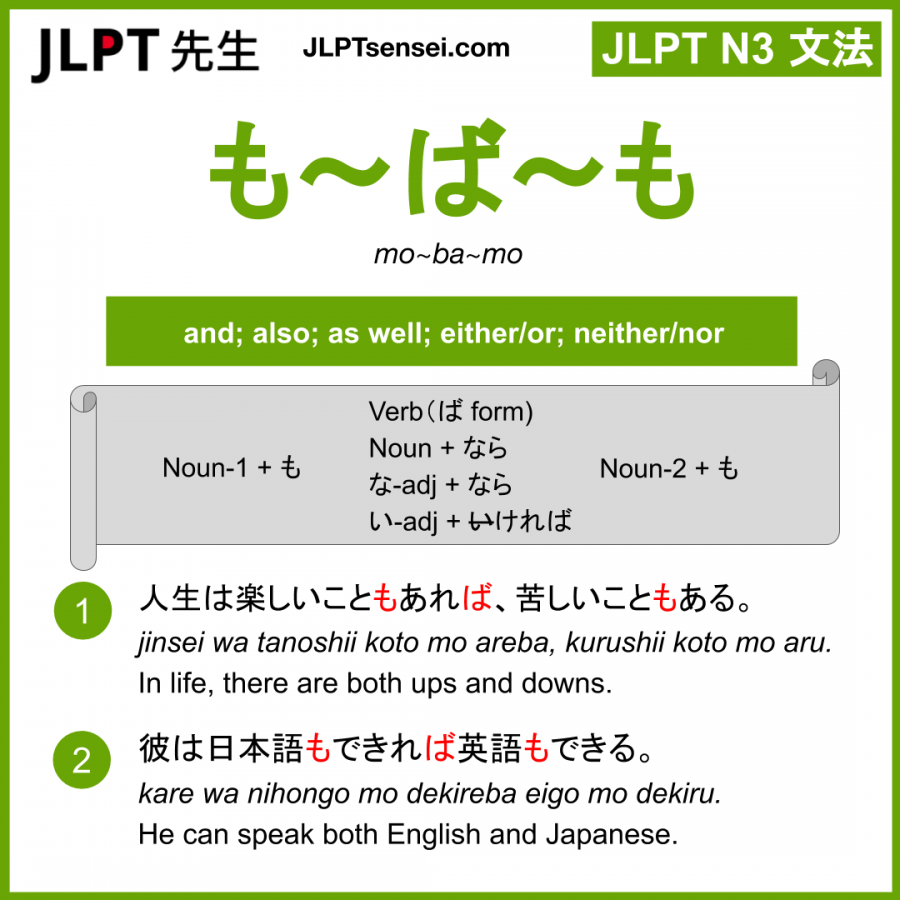Gramática JLPT N3: も～ば～も (mo~ba~mo) Significado – guiadejapones.com